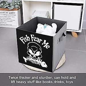 Fish Fear Me Canvas Collapsible Storage Bins Cube Organizer Baskets with Handles for Home Office Car
