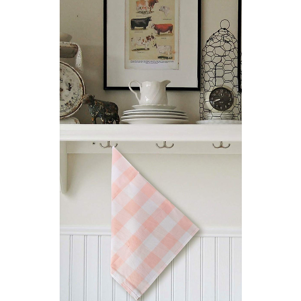 Buffalo Plaid Kitchen Towel Set - 4 Pack 20 x 30 Inch Heavy Duty Dish Towels - Pink and White Oversized Buffalo Check Towels with Hanging Loops - 100% Absorbent CottonFast Drying Dish Cloth Set