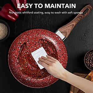 CSK 10" Red Frying Pan-Non-Stick Skillets with Whitford Granite Nonstick Coating, PTFE and APEO Free, Durable Bakelite Handle, Aluminum Alloy, Superior Omelet Pan Suitable for All Stove.