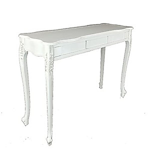 Benjara Troy 32 Inch Classic Wood Console Table, 1 Drawer, Floral Cared, White