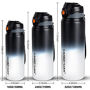 Enlightcode Insulated Water Bottle, 32 oz Water Bottle Vacuum Leak Proof BPA-Free Keep Cold and Hot Thermos Flask for Kids School Gym Hiking Camping Travel, Metal Black/White