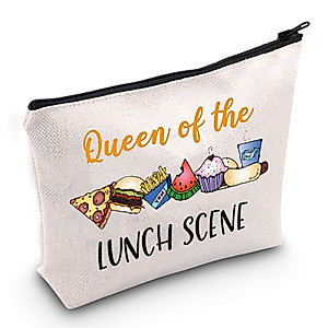 JXGZSO Lunch Lady Makeup Bag Lunch Lady Gifts Queen of The Lunch Scene Cosmetic Bag Gift for Cafeteria Worker (Queen of The Lunch Scene B)