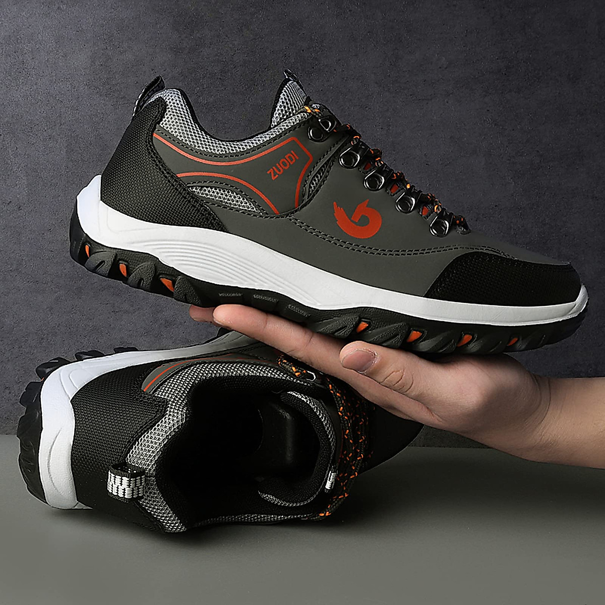 AIRAVATA Outdoor Hiking Shoes for Men Trekking Trails Camping Walking Work Shoes Lightweight Waterproof Leather Ankle Boots Lace-up Anti Slip Sneakers, Army Green Size 6.5 US