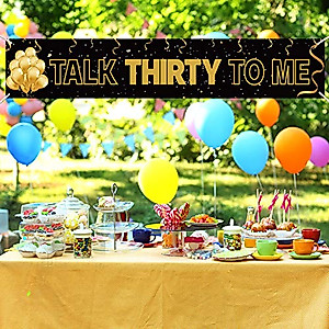 Kauayurk 30th Birthday Banner Decoration for Him Her, Talk Thirty to Me Banner Backdrop, Large 30 Year Old Birthday Party Decor Supplies, Gold Happy Thirty Birthday Sign for Outdoor Indoor(9.8x1.6ft)