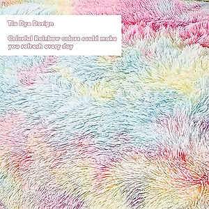 PERFEMET Pink Faux Fur Fluffy Comforter Twin 3-Piece Colorful Rainbow Plush Shaggy Bedding Sets for Girls Tie Dye Fuzzy Furry Comforter Set(Pink, Twin)