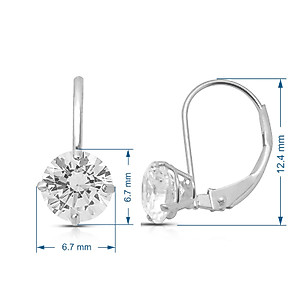 Jewelili 10K White Gold 7 MM Round White Cubic Zirconia Lever Back Earrings