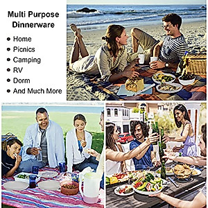 Wheat Straw Dinnerware Sets - Unbreakable Dinnerware Dishes Set for 4 (28-Pc) - Adult & Kids Plates and Bowls Sets - Plastic Plates Reusable, Cups, Cereal Bowls - Microwave Safe