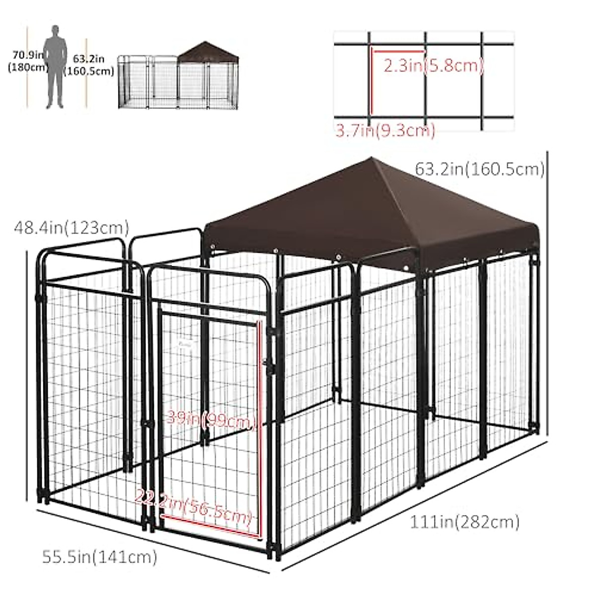 PawHut Dog Kennel Outdoor with Waterproof Canopy, Dog Run with Galvanized Chain Link, Secure Lock, for Backyard and Patio, Large and Medium Sized Dogs, 9.3' x 4.6' x 5.2'