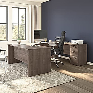 Bestar Logan U Shaped Desk in Medium Gray Maple, 65W
