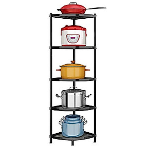Winterworm 5-Tier Metal Corner Shelf,Black Carbon Steel Kitchen Corner Shelf Pot Storage Rack for Home Office Kitchen Organizer