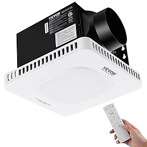 VEVOR Bathroom Exhaust Fan, 110 CFM High-Efficiency Ventilation, 1.5sones Low Noise Operation All-Copper Motor, Remote Control, Energy-Saving Bathroom Ceiling Fan For Various Ceilings