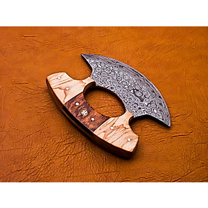 Handmade Damascus Chef Kitchen Ulu Knife Making Custom 100% Handmade Damascus Steel Handle Koa Wood with Leather Sheath B41
