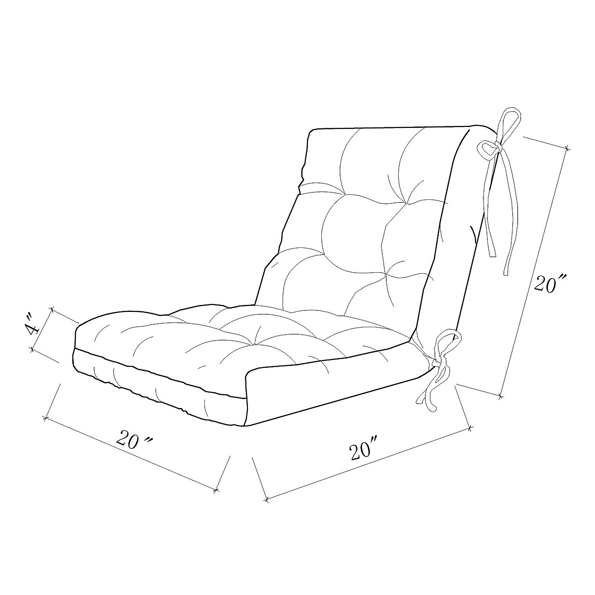 ARTPLAN Seat/Back Outdoor Chair Cushion,Set of 4 Patio Chair Cushion with Tie,Tufted Replacement for Patio Furniture,20x20x4 Inches,4 Count
