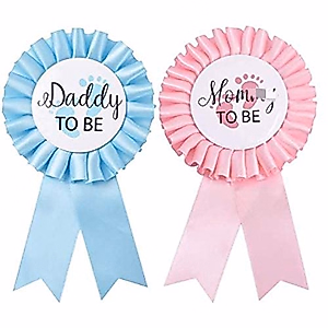 2 Pieces Daddy and Mom to Be Tinplate Badge Pin Gender Reveal Button Pins New Daddy Mommy Gifts for Baby Shower