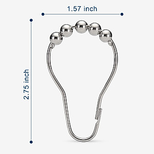 Shower Curtain Hooks, OEH Stainless Steel Shower Curtain Rings, Roller Gliding Shower Hooks for Shower Curtain, Rustproof Shower Rings for Curtain, Shower Curtain, Shower Rod, Set of 12, Chrome