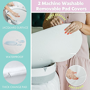 Vesta Baby Woven Cotton Rope Moses Changing Basket Set - Nursery Dresser Table Topper with Soft Foam Pad & 2 Natural Bamboo Waterproof Covers for Easy Diaper Change - Neutral Boho Gray & Beige Décor