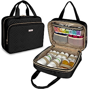 CHELVVG Travel Pill Bottle Organizer, Medicine Organizer and Storage, Home Medication Bag for Pills, Prescription, Vitamins, and Fish Oil, Best Gift for Christmas, New Year's Eve (Large, Black)