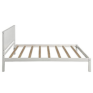 P PURLOVE Twin Size Platform Bed Frame with Headboard, Wood Platform Bed with Slat Support, No Box Spring Needed, White