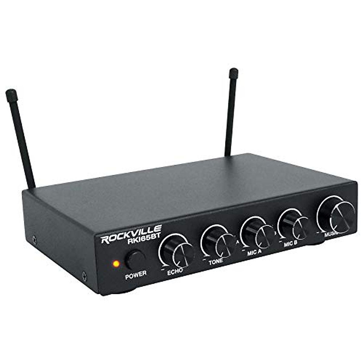 Rockville RKI65BT Dual UHF Wireless Microphones+Bluetooth Karaoke Mic Interface, Black