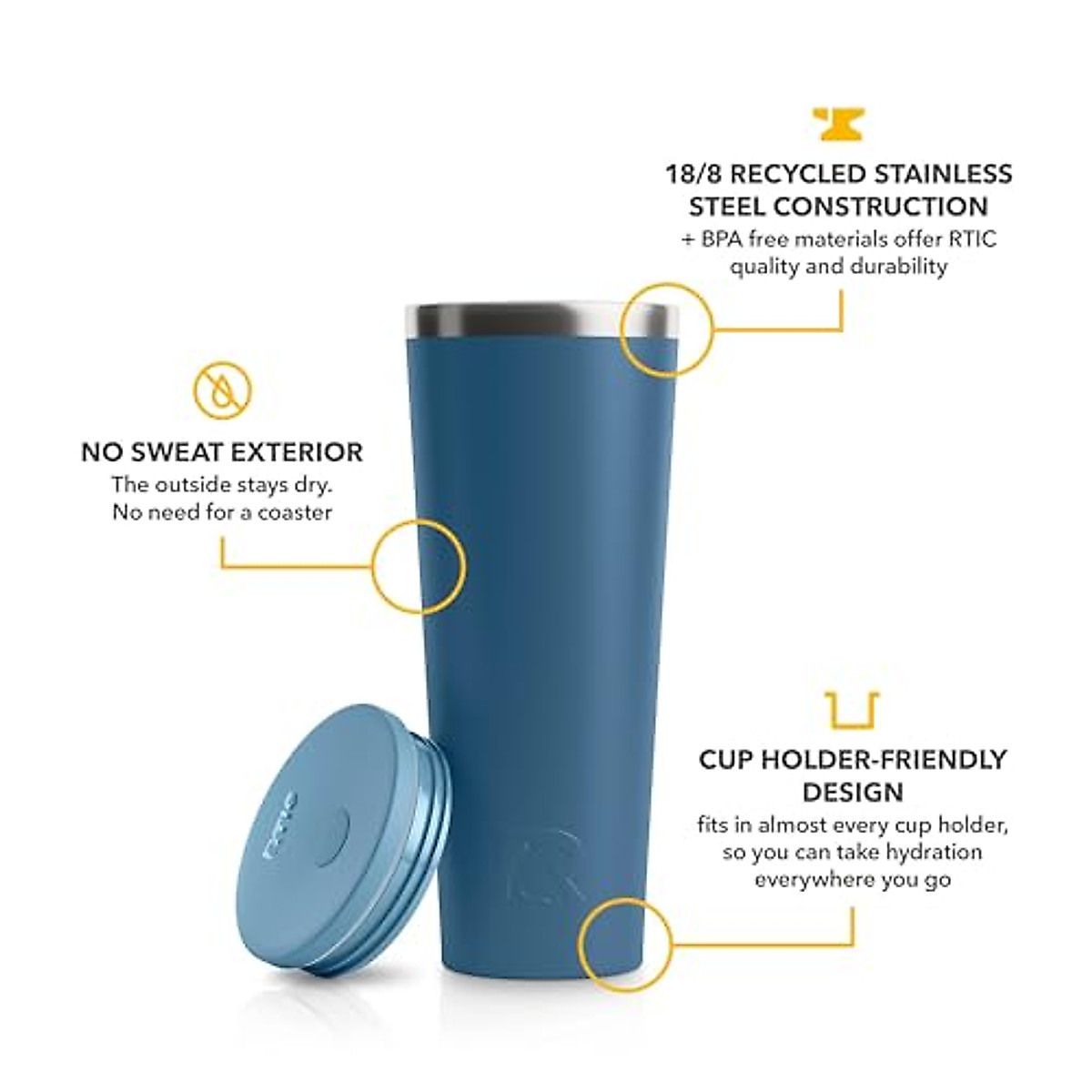 RTIC 28oz Everyday Tumbler Insulated Stainless Steel Portable Travel Coffee Cup with Straw, Spill-Resistant Lid, BPA-Free, Hot and Cold Drink, Ceramic Lining, Storm