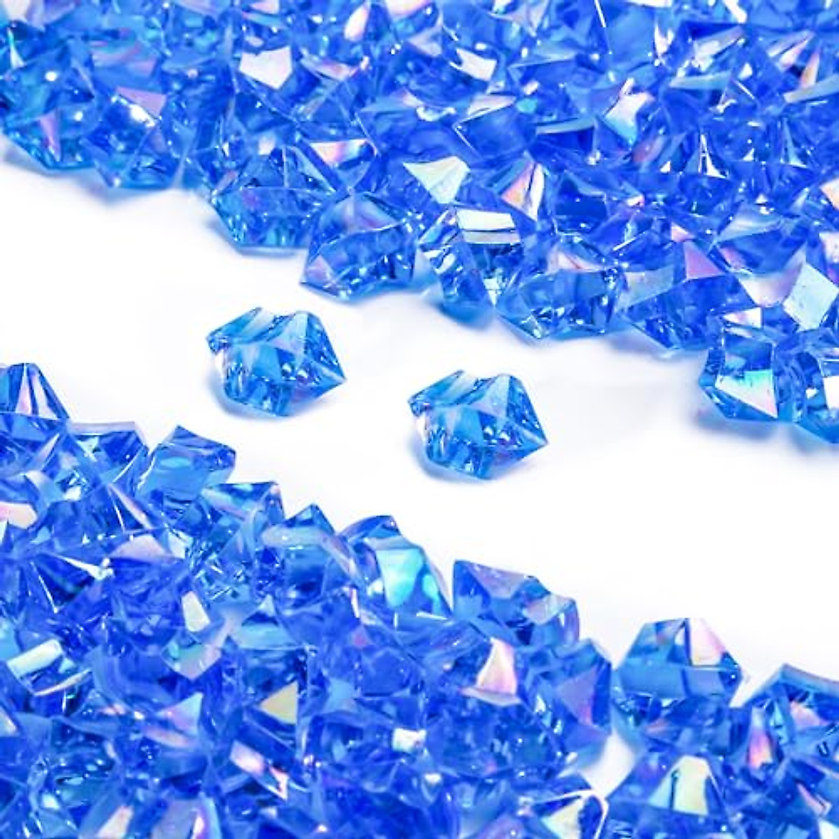 DomeStar 180PCS Iridescent Blue Fake Ice, Dazzling Blue Fake Diamonds Acrylic Ice Rocks Sparkling Plastic Gems for Christmas Vases Fillers Winter Table Scatters Home Decor