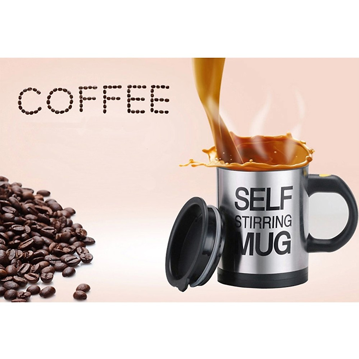 Mengshen Self Stirring Coffee Mug, Stainless Steel Automatic Mixing & Spinning Cup for Morning Travelling Home Office Men and Women MS-A004A Black