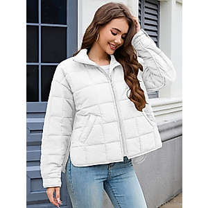 Muchpow Women's Lightweight Down Coat Long Sleeve Full Zipper Oversized Packable Short Puffer Jackets(White,Large)