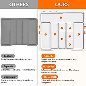 Spaclear Large Utensil Drawer Organizer Expandable Silverware Organizer for Kitchen Drawer Adjustable Cooking Utensil Holder Cutlery Flatware Tray Spatula Tools Gadgets Storage Dividers Plastic White