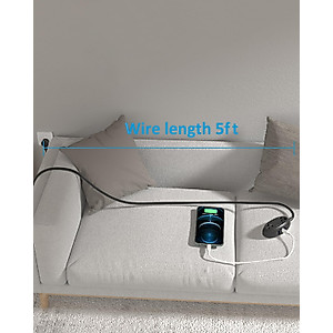 Meauvan Power Strip Surge Protector: 5ft Extension Cord with USB Ports and 2 Outlets, 2 USB A and 1 Type C 5V 3.1A, Flat Plug Power Strip for Nightstand Desktop Home Office