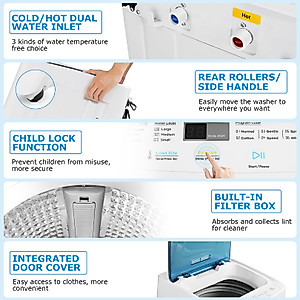 17.8Lbs Portable Washing Machine Nictemaw 2.4Cu.ft Portable Washer with Built-in Pump, 8 Programs 3 Water Levels 3 Water Temps Selections Washer and Dryer Combo for Apartments RV Dorms