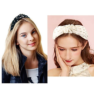 FEDANS Pearl Headbands Knotted Headbands for Women 3 Colors, Knot Turban Headband Fashion Hair Bands Wide Headbands
