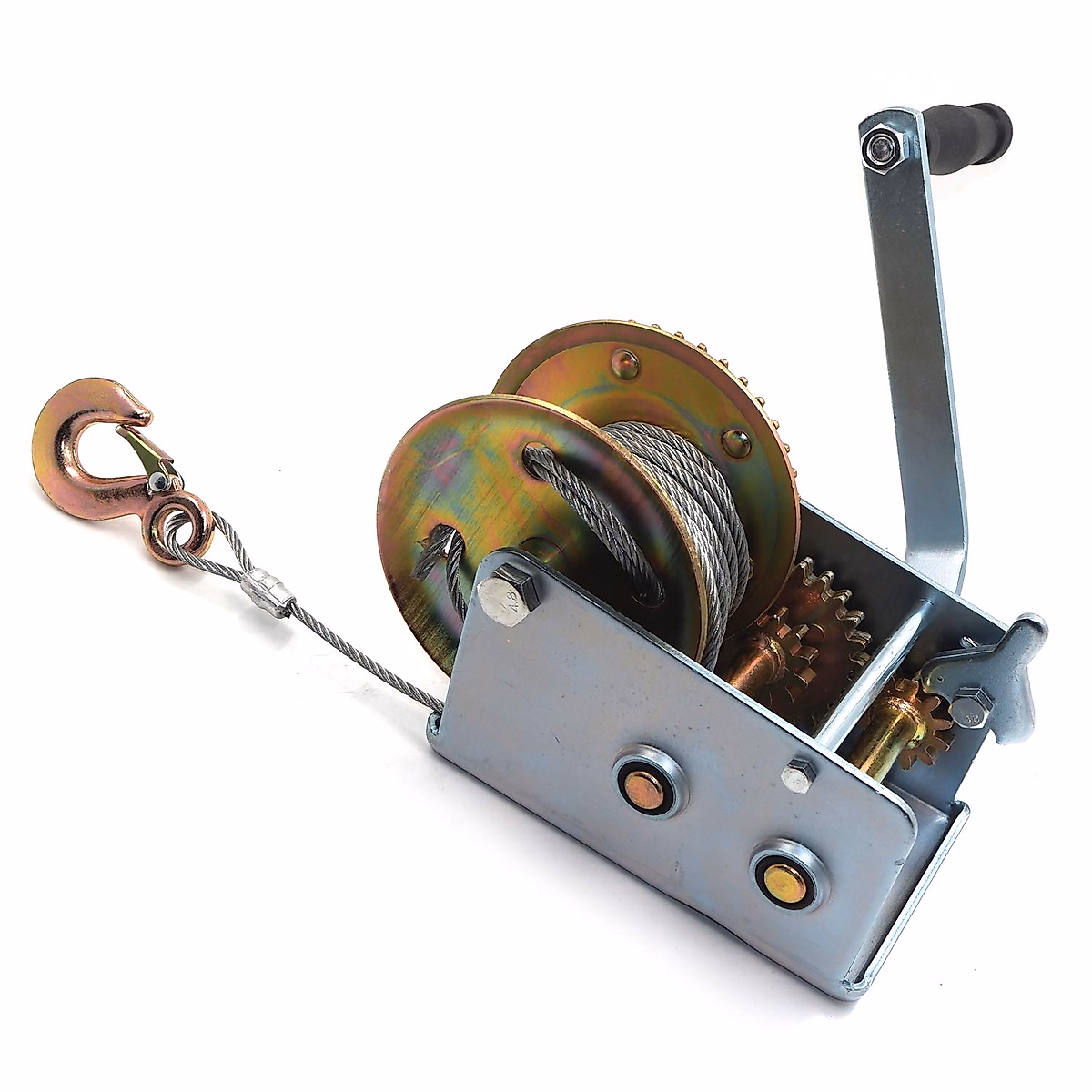 HTTMT- 2000Lbs Dual Gear Hand Winch Towing Boat Trailer w/ 33FT Steel Cable Hand Crank [P/N:ET-TOOL003-BY20 w/Cable-RAW]