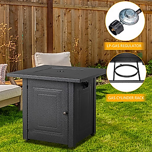 VINGLI Propane Fire Pit, 28 "Gas Firepit Table, 40,000 BTU Outdoor Fire Pit Table with Lid and Volcanic Stone, Cover, Unique Finish for Patio Garden or Thanksgiving - Black