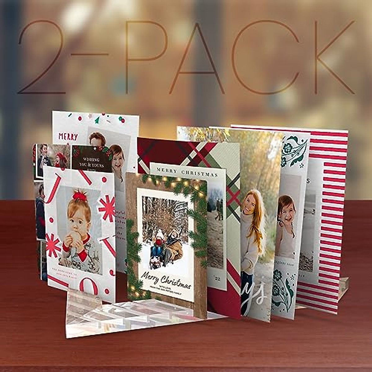 2-Pack Christmas Card Display & Organizer for Table Shelf Desk Mantel | Holds 60 Cards | Holder for Greeting Cards Birthday Cards Postcards & More! | Crystal Clear Solid Acrylic | Unique Teacher Gift