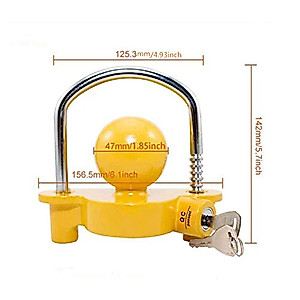 DEF Coupler Lock Hitch Trailer Lock with 2 Keys Heavy-Duty Steel Fits 1-7/8" 2" and 2-5/16" Replaces#72783 Yellow and Chrome
