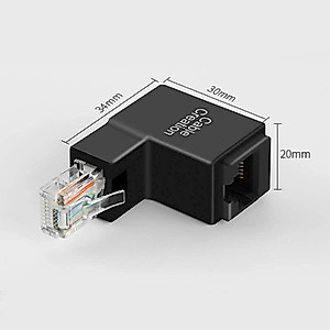 CableCreation 2 Pack Ethernet Adapter, Cat5e/Cat6 Up Angle Ethernet Adapter, 90 Degree and 270 Degree RJ45/8P8C Ethernet Female to RJ45/8P8C Male Adapter