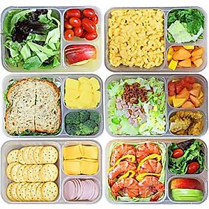 6 Pack - SimpleHouseware Color Reusable 3-Compartment Meal Prep Container Boxes (36 ounces)