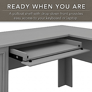 Bush Business Furniture Fairview L Shaped Desk with Hutch and 5 Shelf Bookcase, 60W, Cape Cod Gray