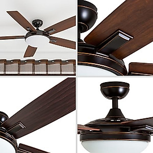 Prominence Home Emporia, 52 Inch Contemporary Indoor LED Ceiling Fan with Light, Remote Control, Dual Mounting Options, Dual Finish Blades, Reversible Motor - 51022-01 (Espresso)