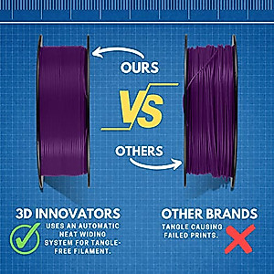 3D Innovators 3D Printer PLA Filament, 1.75mm, 1KG/2.2LB, Dimensional Accuracy +/- 0.02 mm (Real Purple)