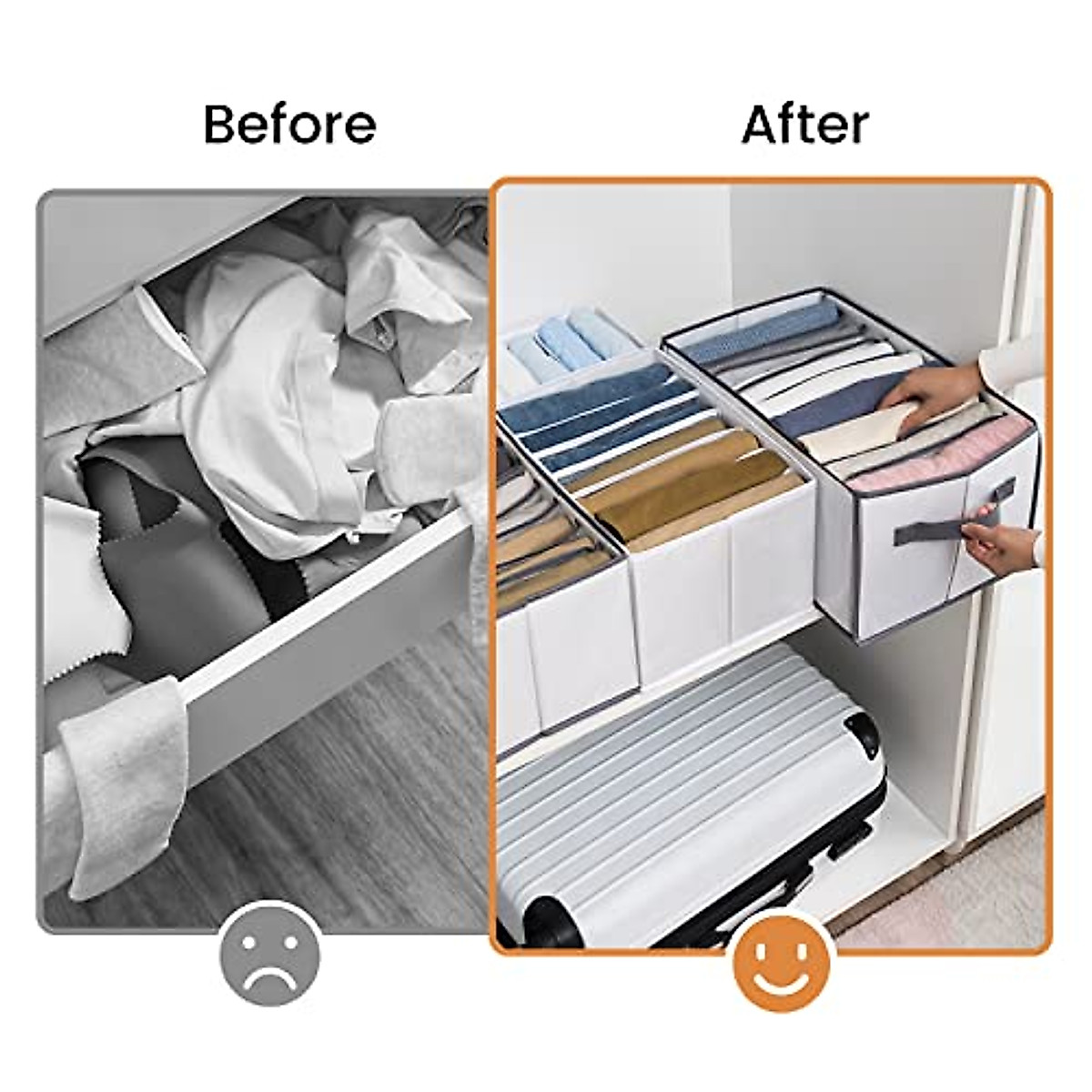 Wardrobe Clothes Organizer, 9 Grids Organizer Washable Drawer Clothes Compartment Gray Storage for Clothing, Clothing Storage for Trousers, Leggings, T-shirt, Sweaters Storage