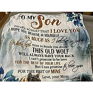 yuboo to My Son‘s Gifts from Mom Blanket,Sublimation Fleece Wolf Blanket Throw for Sofa Couch Bed Decor,60''x50'' for Teens Kids and Adults