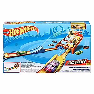 Hot Wheels Action Launch Across Challenge, Game Style Competition, 2 tracks, 2 Launchers, 2 Ramps, Ages 4 Years and Older