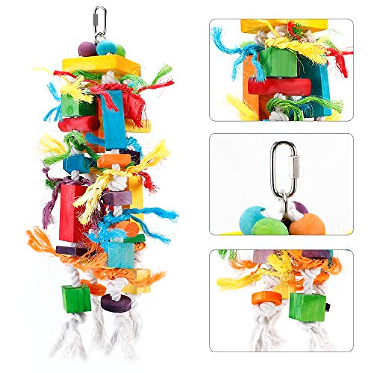 CRMADA Bird Toys, Parrot Chewing Toy, Multicolored Wooden Blocks Tearing Toys for African Grey Cockatiel Conure Cockatoo and Medium Amazon Parrot