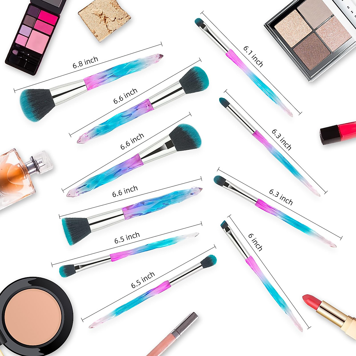 Makeup Brushes, 10PCs Professional Cosmetic Brush Set Special Shiny Foundation Face Powder Brush Eyeshadows Blending Blush Brushes Colorful Plastic Handle (Blue)