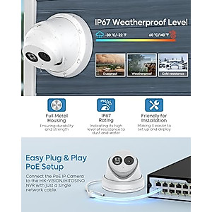 4MP PoE IP Turret Camera Outdoor with Mic, Smart Perimeter Protection, Human/Vehicle Detection, 4MP@30fps, 98ft EXIR Night Vision, 120dB WDR, IP67, Full Metal, 2.8mm Lens, Hik-Connect/iVMS-4200