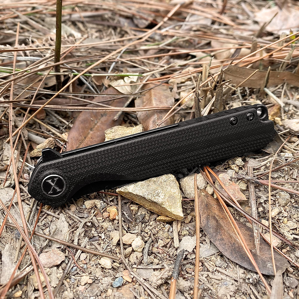 XIPHIAS Flipper Folding Pocket knife, D2 Blade G10 Handle XBJ2201 (Black)