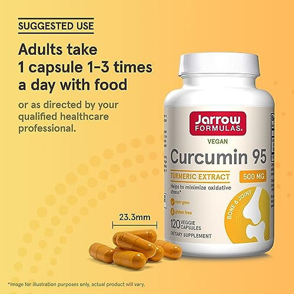 Jarrow Formulas Turmeric Curcumin Supplement - Curcumin 95, Turmeric Supplements, 500 mg for Antioxidant & Joint Support, 120 Capsules