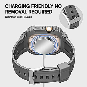 Fintie Compatible with Apple Watch Ultra 2/Apple Watch Ultra1 49mm Band with Bumper Case, Rugged Men Sport Bands with Protective Cover, Gray