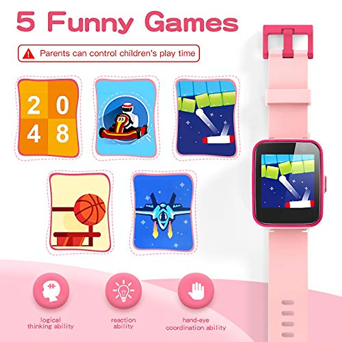 AGPTEK Kids Smart Watch for 3-12 Years Old, Kid Smartwatches with HD Dual Camera, Touchscreen, Educational Games, Music Player, Toddler Watch Learning Toys Birthday for Girls